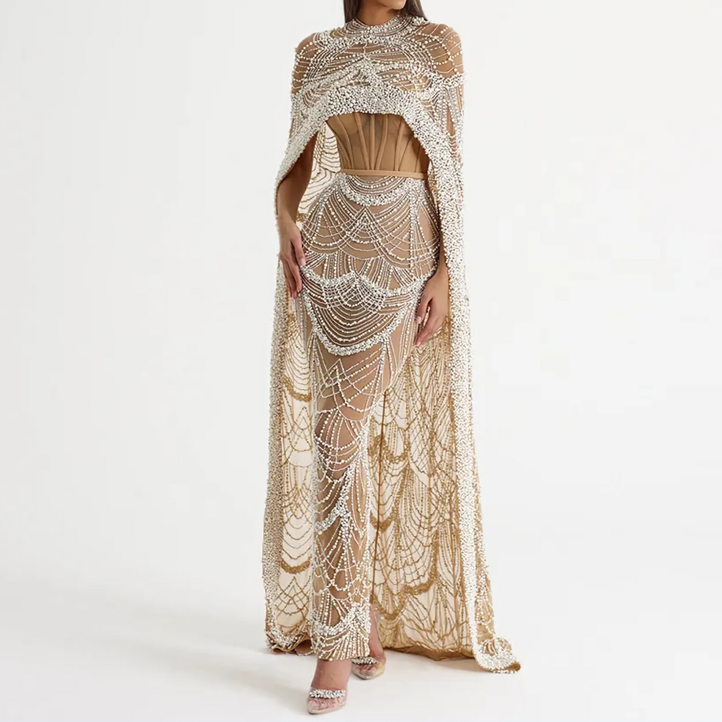 Embellished Pearl and Sequin Cape Dress – BOUGIE GLITTER