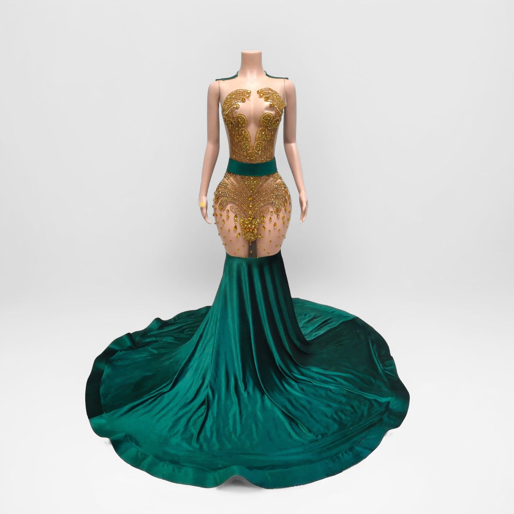Amalie Sheer Rhinestone Embellished Sash Gown – BOUGIE GLITTER