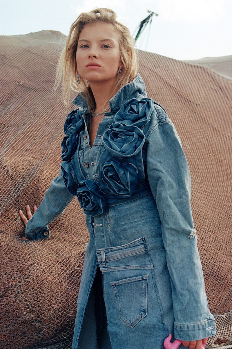 Blue Rose-Accent Denim Top – BOUGIE GLITTER