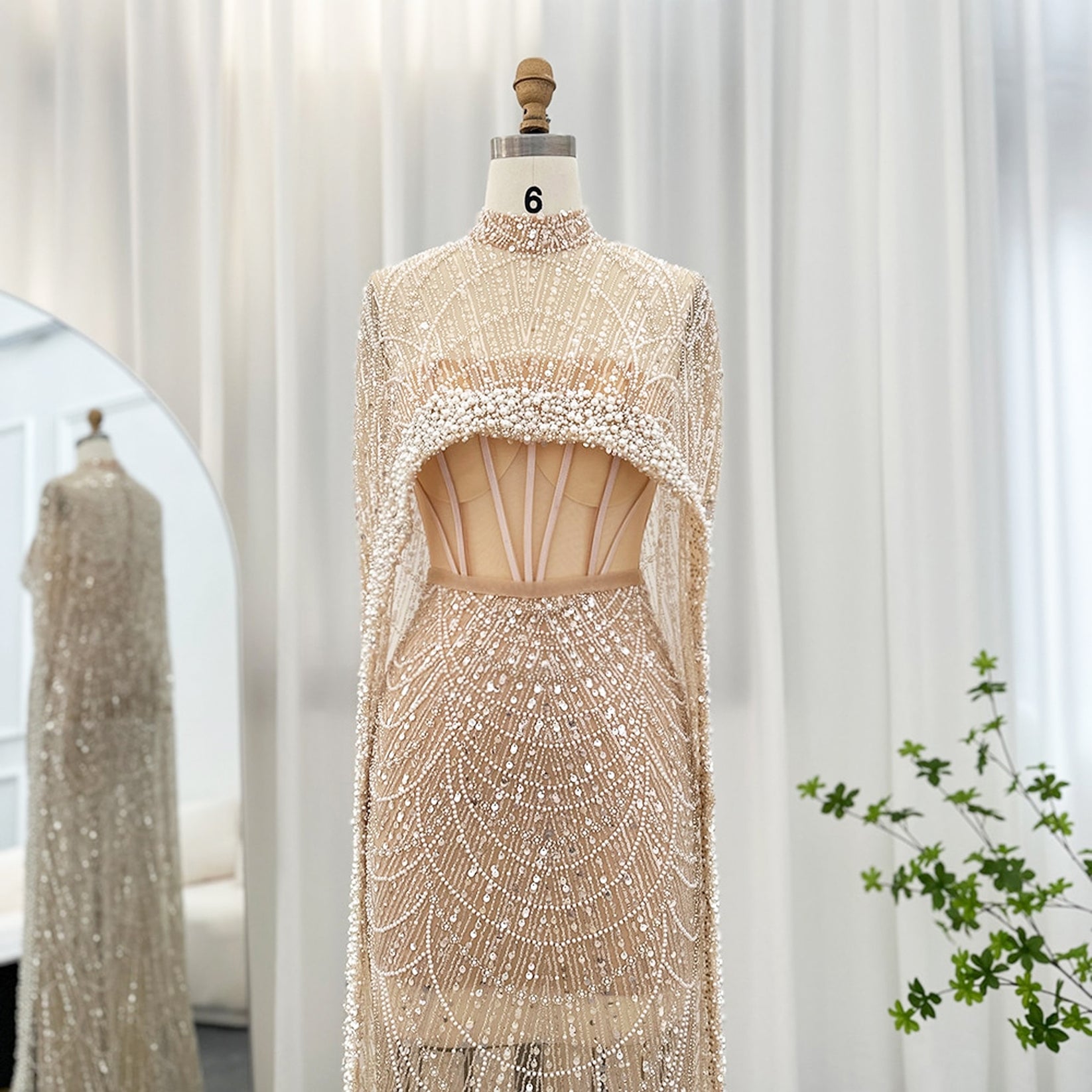 Embellished Pearl and Sequin Cape Dress – BOUGIE GLITTER