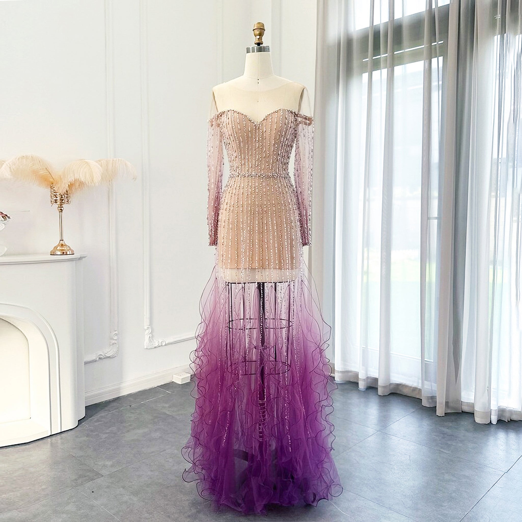 Ombre Tulle Beaded Sheer Strapless Dress – BOUGIE GLITTER